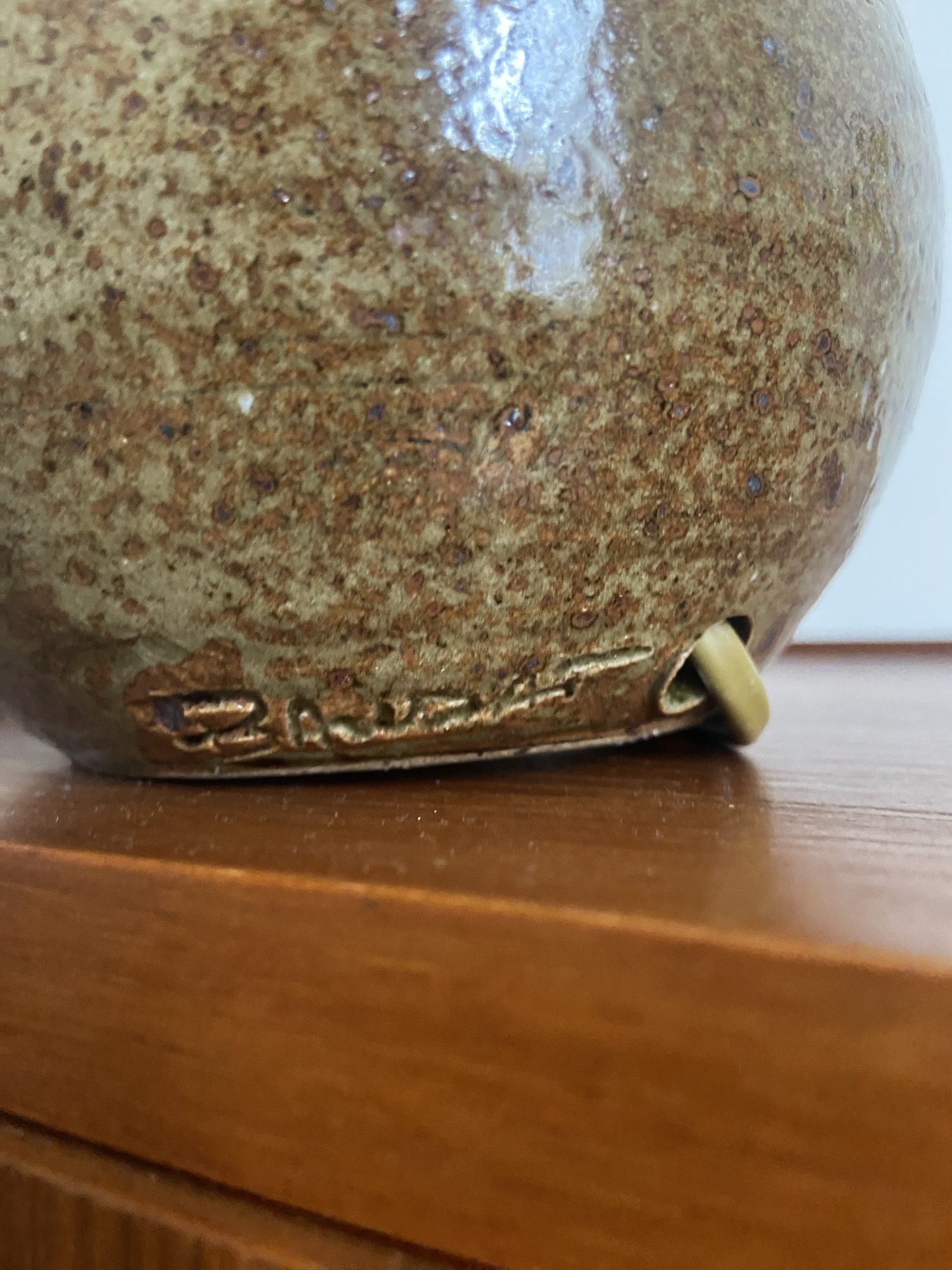 Lampe En Grès Pyrite Signé Baudat Et Abat Jour En Fleurs Séchées