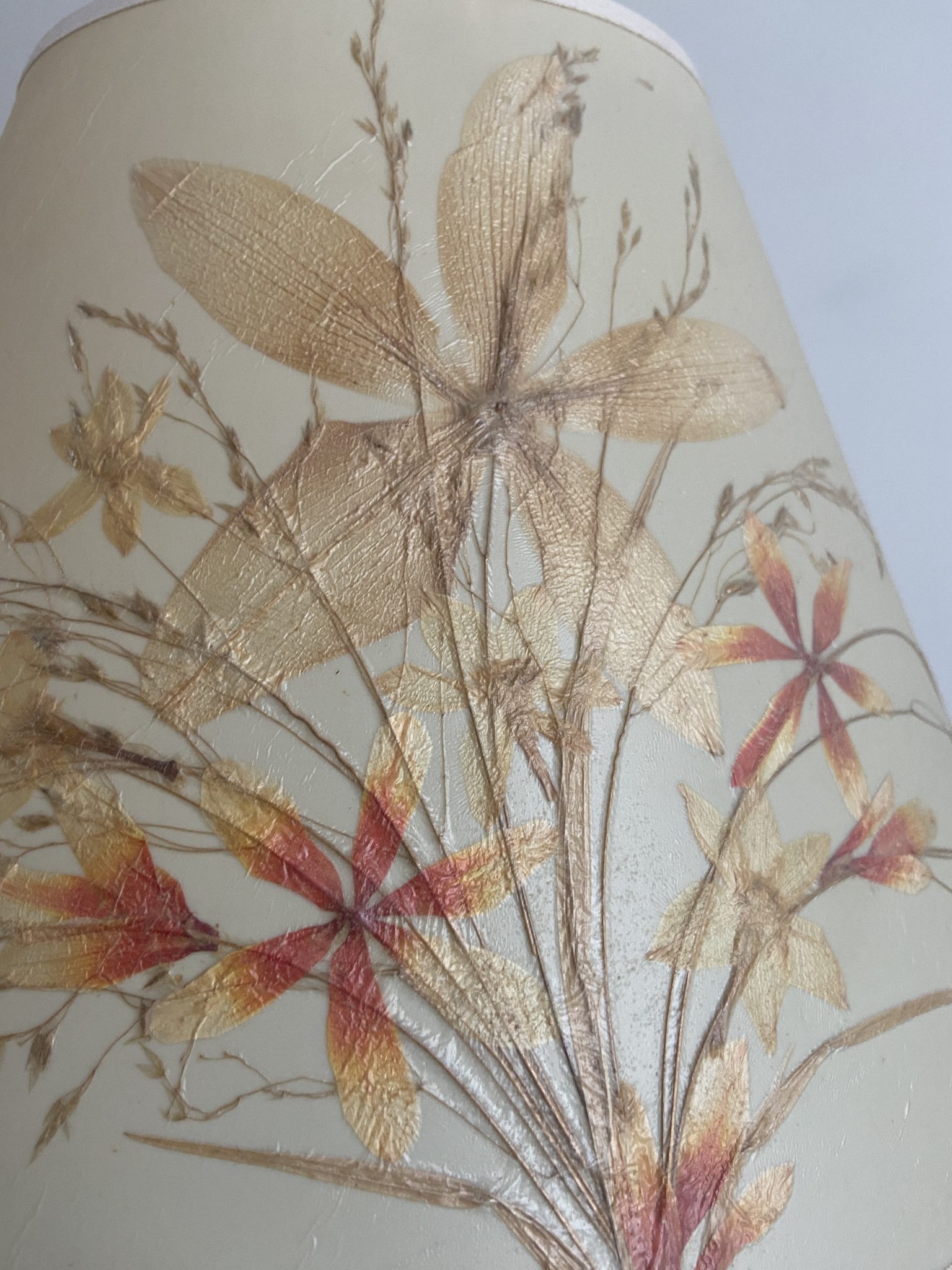 Lampe En Grès Pyrite Signé Baudat Et Abat Jour En Fleurs Séchées