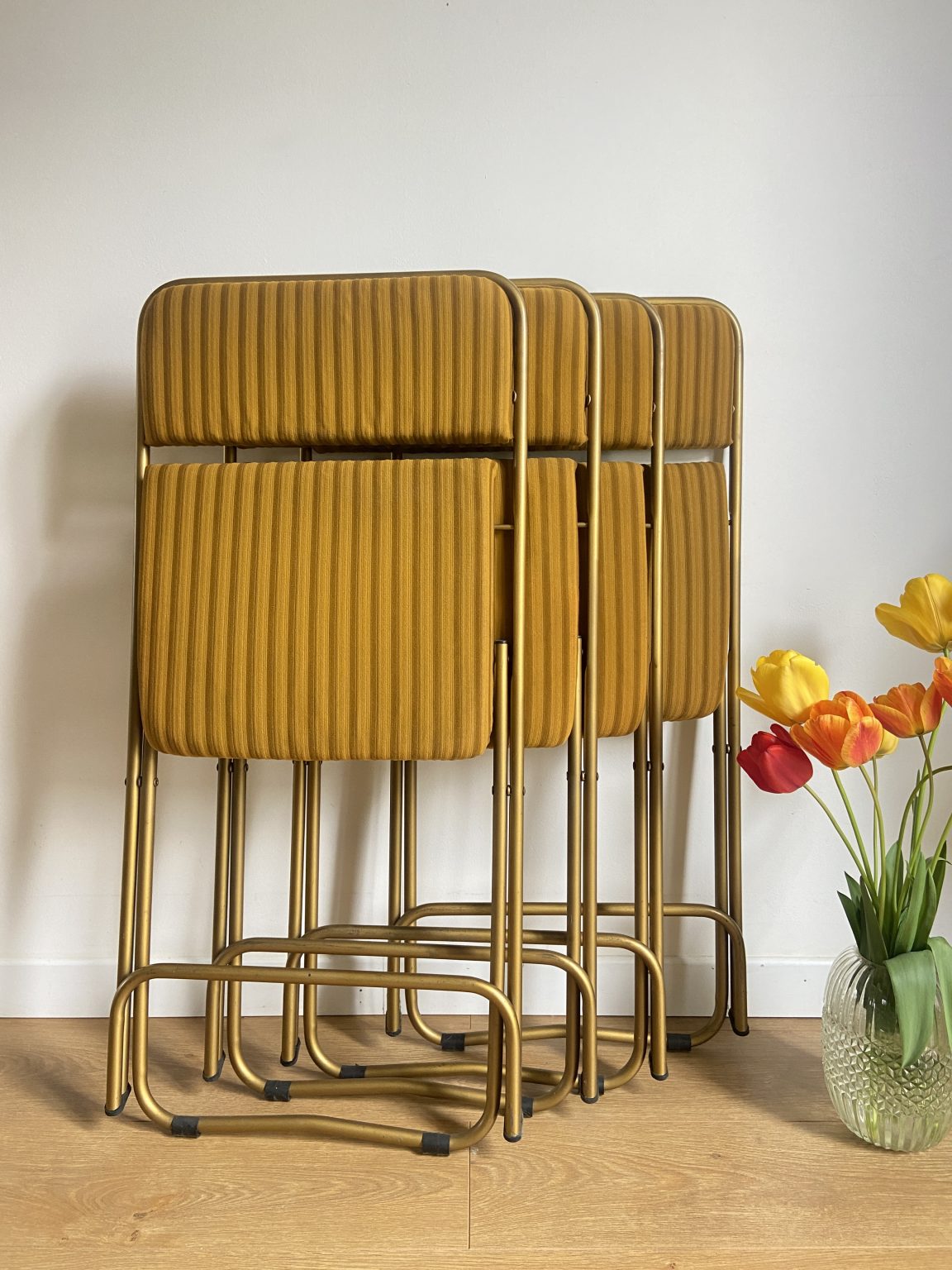 CHAISE PLIANTE VINTAGE LAFUMA Chantazur Au Tissus Doré à Rayures