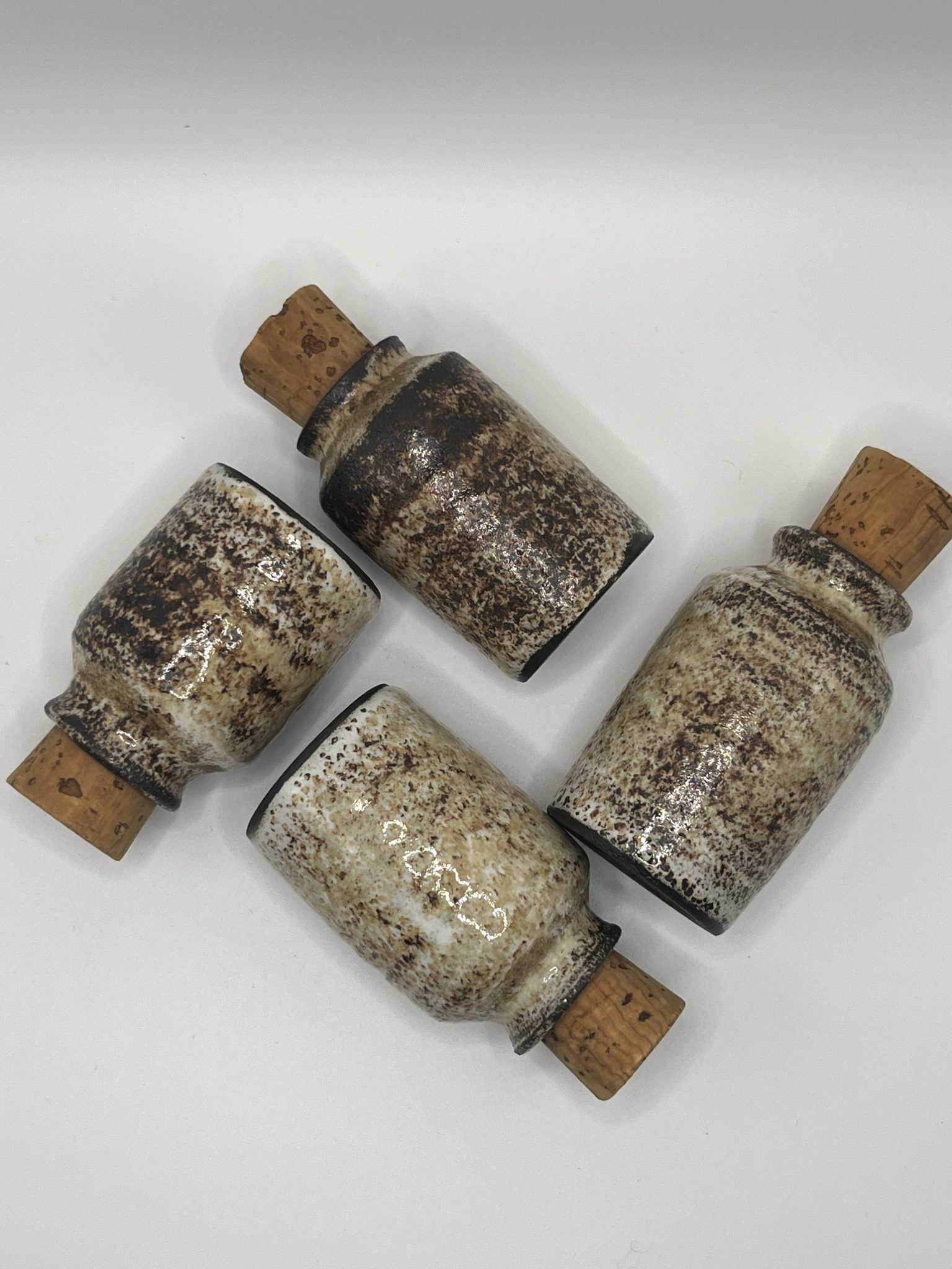 Set De 4 Mini Pots En Grès Vernissé Signés REY à Biot